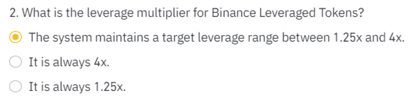 Binance Leverage Token Quiz Answers for October 2023